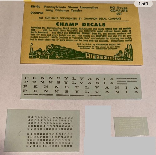 CHAMP HO DECAL-PENNSYLVANIA/PRR STEAM LOCO w/LONG DIST TEND-BRONZE GOLD ...