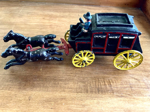 Cast Iron Stagecoach, Driver, 2 Horses | eBay