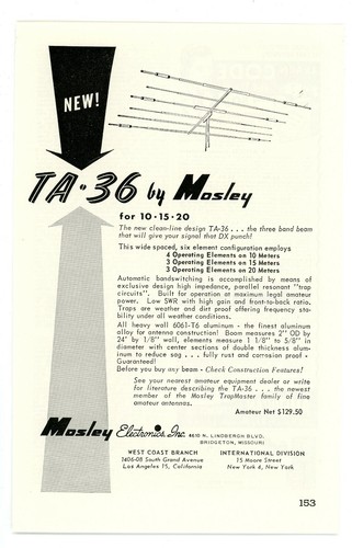 QST Ham Radio Magazine Print Ad TA-36 Antenna from Mosley Electronics ...