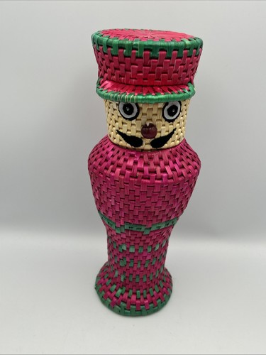 Vintage Woven Wicker Type Christmas Nutcracker Soldier with Removable ...