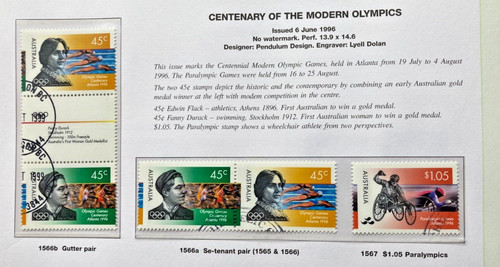 1996 Atlanta Olympics Centenary Set of 3 incl Se-Tenant Pair + Gutter ...