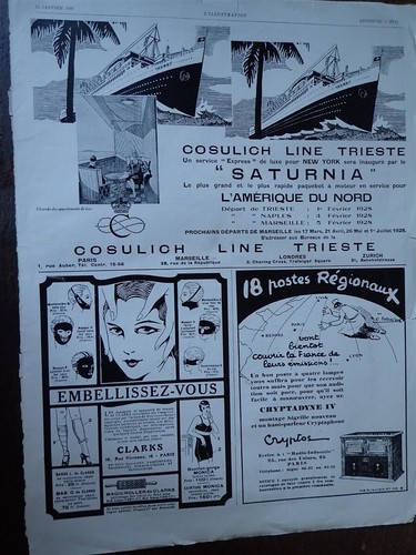COSULICH LINE TRIESTE paquebot SATURNA + CRYPTOS pub papier ...