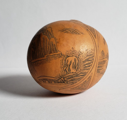 Beautiful Chinese Lanzhou gourd rattle. Intricately carved fruitwood ...