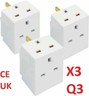 2 x 3 Way Gang Block Triple Socket Splitter 13A Mains UK Plug Adaptor ...