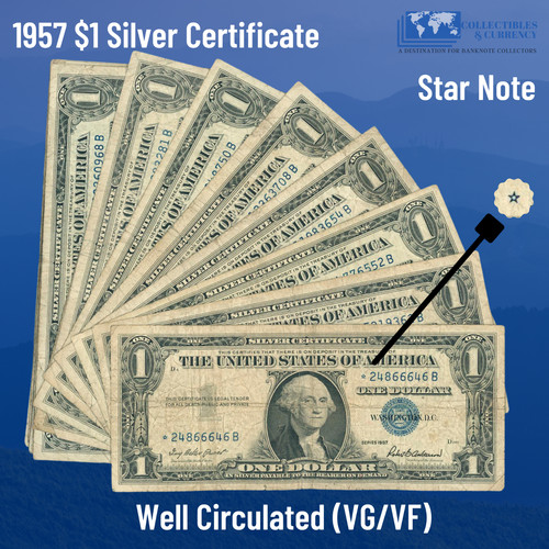 One 1957 Blue Seal $1 Dollar Silver Certificate Star Note, VG/VF, Old ...