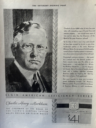 Elgin American Watch Charles Henry Markham Efficiency Series Vtg Print ...