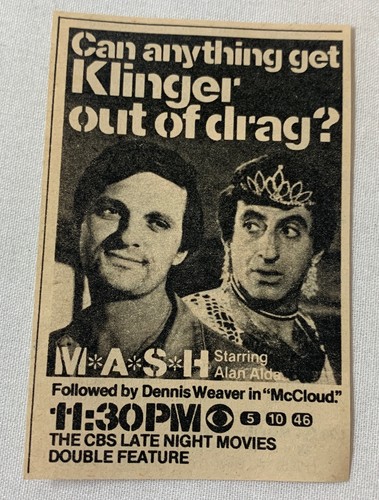 1979 small CBS tv ad ~ M*A*S*H Klinger out of drag? ~ mash | eBay