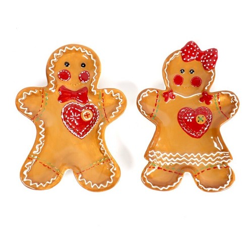 Cracker Barrel Gingerbread Plates Trays Candy Dish Set of 2 All Hearts ...