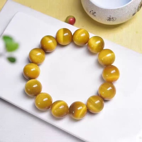 Natural Gold Yellow Tiger Eye Gemstone Crystal Round Bead Bracelet AAAA ...