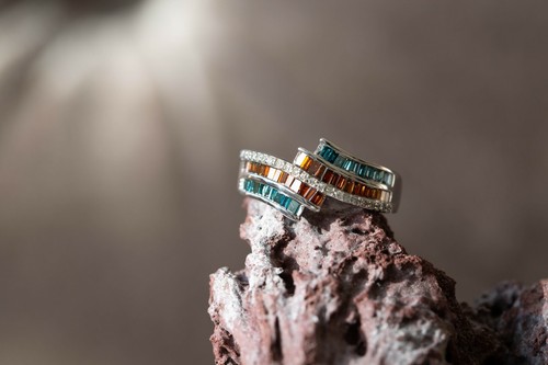 Red, White & Blue Diamond 9k White Gold Ring | eBay