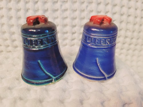 Vintage collectible salt and pepper shakers blue and red liberty bells ...