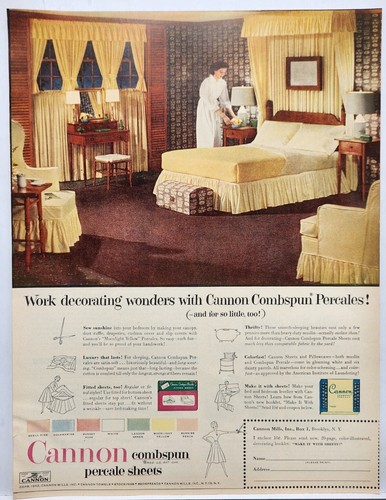 1952 Cannon Percale Sheets MCM Vintage Print Ad Poster Man Cave Art ...