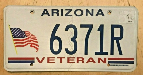 ARIZONA MILITARY VETERAN VET GRAPHIC AUTO LICENSE PLATE " 6371 R " AZ ...