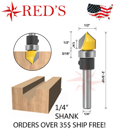 REDS Y75165-4 - 90 Degree X 1/2" Dia. V Groove Template Router Bit 1/4 ...