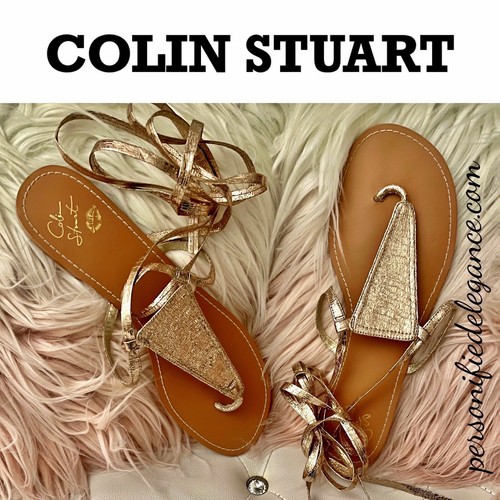 Colin Stuart Faux Leather Rose Gold Ankle Wrap Flat Sandals Size 11B ...