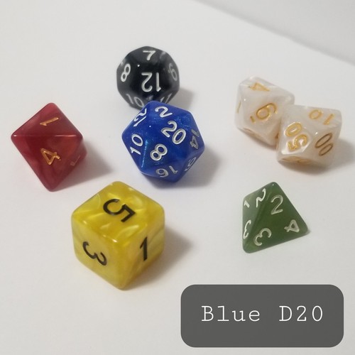 7 pc Dice Set | Color Coded | BLUE D20 | Pearlized | Polyhedral | D&D ...