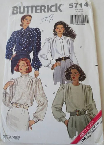 BUTTERICK 5714 MISSES EASY BLOUSES WITH VARIATIONS PATTERN SIZES 12-14 ...