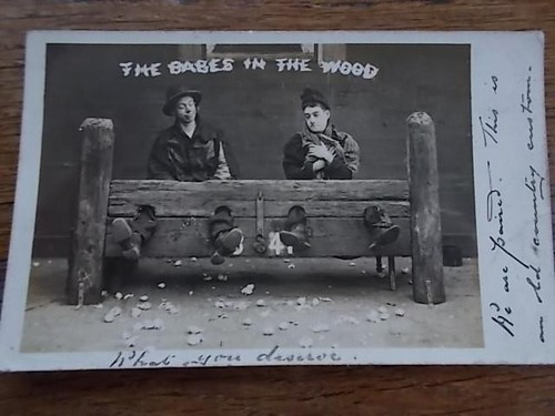 c1906 Postcard Babes in the Wood Comical Men in stocks Yorkshire Real ...