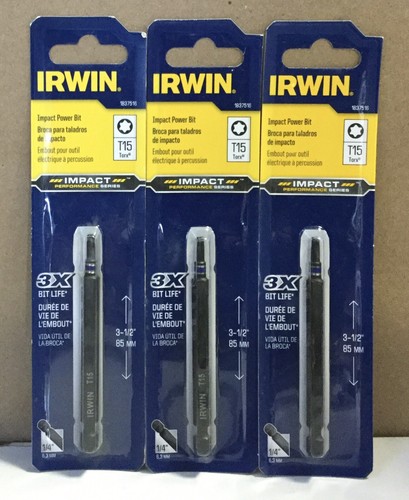 3 Pack Irwin Torx T15 Impact Power Bit 3-1/2”OAL 1/4” Quick Change Hex ...