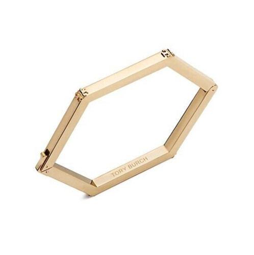 NWT Authentic TORY BURCH Hex-Logo Hinged Bracelet in Shiny Yellow Gold $125 | eBay