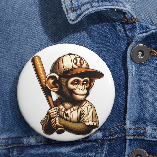 Custom Pin Button Badge Cute Monkey Baseball Player Animal Zoo Gift ...