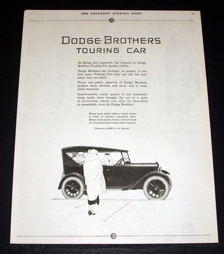 1923 OLD MAGAZINE PRINT AD, DODGE BROTHERS TOURING CAR, DEMAND MOUNTS ...