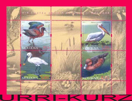 MOLDOVA 2011 Nature Fauna Water Birds Crane Pelican Heron Duck s-s ...