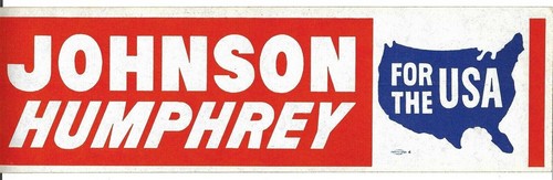 '64 Johnson/Humphrey Campaign Bumper Sticker #2 - Near Mint Condition ...