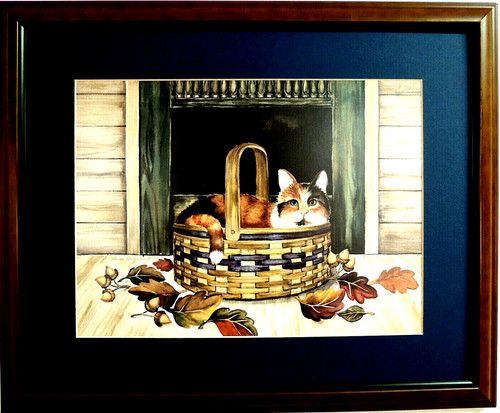 CAT PICTURE CAT COUNTRY BASKET LAURIE KORSGADEN MATTED FRAMED 16X20 | eBay