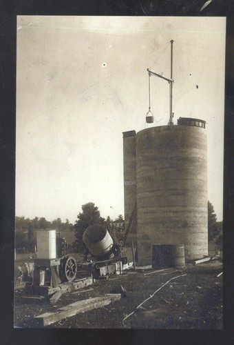 REAL PHOTO WOLCOTT INDIANA FARMING SILO CONSTRUCTION POSTCARD COPY FARM ...