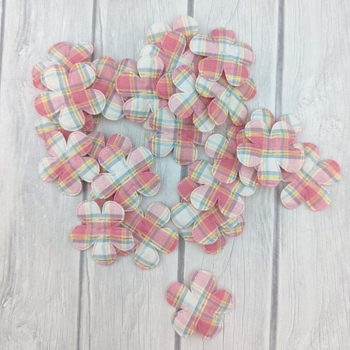 Padded Applique Flower 30 Piece 1.5" Pink Blue Gingham Applique Sewing ...