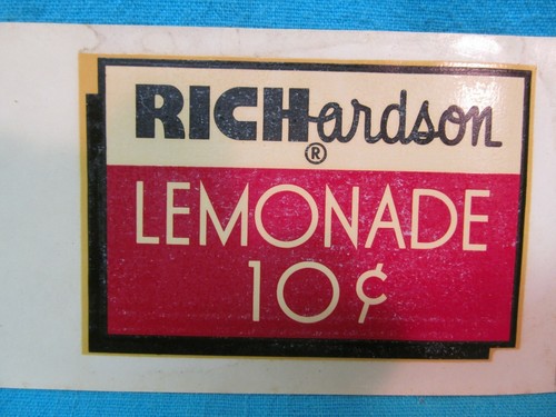 ORIGINAL RICHARDSON LEMONADE 10¢ DRINK SODA STICKER DECAL SIGN 3" x 4 1 ...