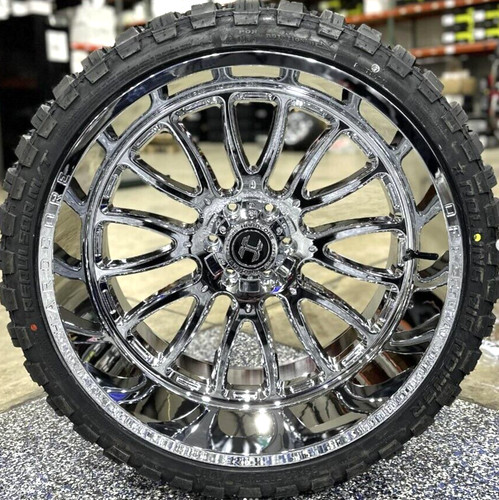 4x 24x12 Hardcore HC101 Wheels with Tires package Chrome 6x5.5 Chevy ...