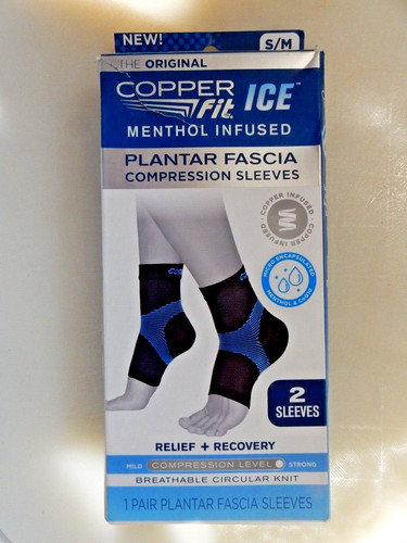 Copper Fit ICE Menthol Infused PLANTAR FASCIA Compression Sleeves S/M 8 ...