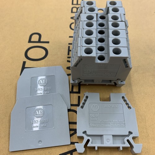 Lot of 8 Allen Bradley 1492-W10 Terminal Blocks and 2 1492-EB10 Covers ...