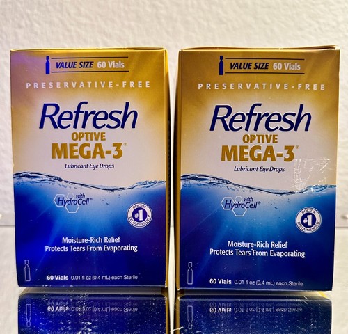 Refresh Optive Mega-3 Lubricant Eye Drops PF 60 Vials Exp: 12/26+ (LOT ...