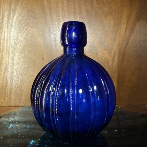 Cobalt blue glass ribbed flask by Pairpoint Glass Company | eBay