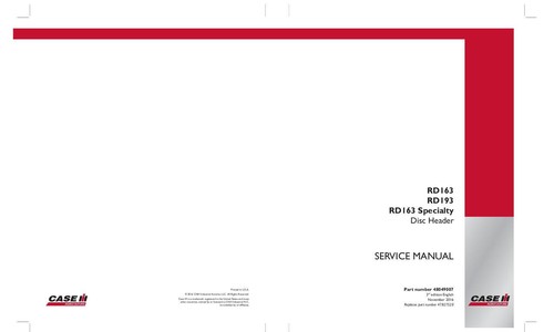 CASE IH RD163, RD193, RD163 SPECIALTY DISC HEADER SERVICE MANUAL | eBay