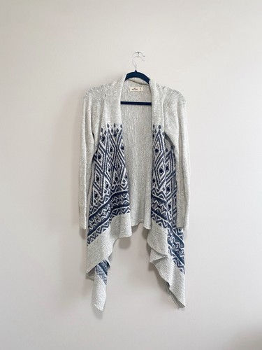 Hollister Long Waterfall Open Front Knit Cardigan Sweater Aztec Print ...