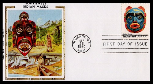 US FDC # 1837 15c Folk Art. Bella Coola Mask Colorano 1980, 9J549 | eBay