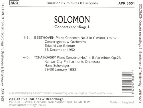 SOLOMON CUTNER SOLOMON CONCERT RECORDINGS, VOL. 1: BEETHOVEN ...