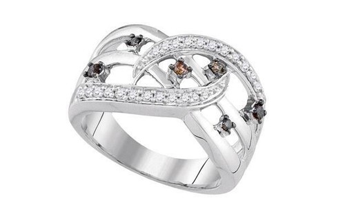 10kt White Gold Brown Diamond Openwork Crossover Strand Band Ring 1/3 ...