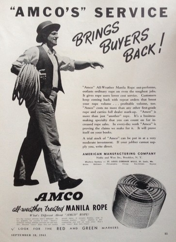 1941 AD(H19)~AMERICAN MFG. CO. BROOKLYN, NY. AMCO MANILA ROPE | eBay