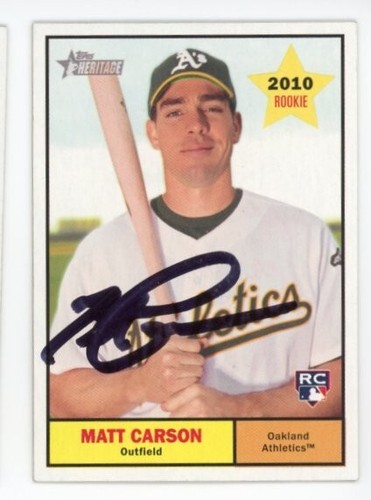 SIGNED BASEBALL CARD AUTO TOPPS HERITAGE 2010 MATT CARSON OAKLAND A's ...