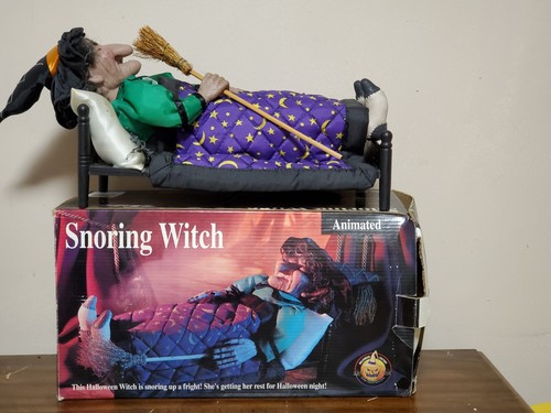 Vintage Gemmy Animated Halloween Sleeping Snoring Witch in Bed For ...