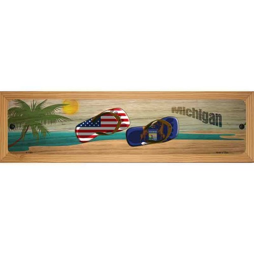 Michigan Flag and US Flag Novelty Wood Mounted Small Metal Street Sign ...