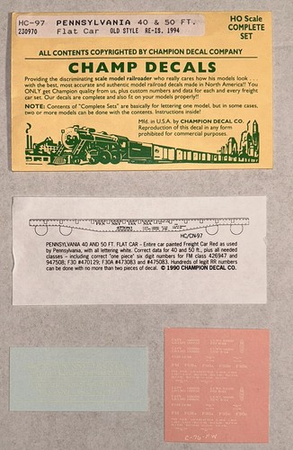 CHAMP HO SCALE DECAL-PENNSYLVANIA/PRR FLAT CAR (OLD STYLE) RED w/WHT ...