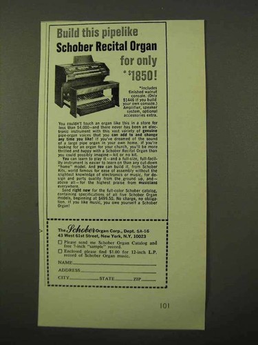 1971 Schober Recital Organ Ad - Build This Pipelike | eBay