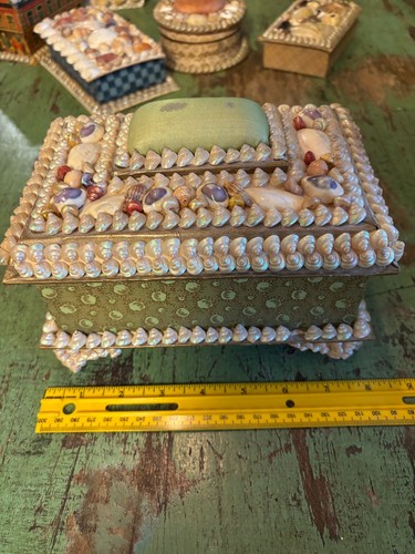 Old Vintage Sailor's Victorian Shell Art Valentines Footed Box Pin ...