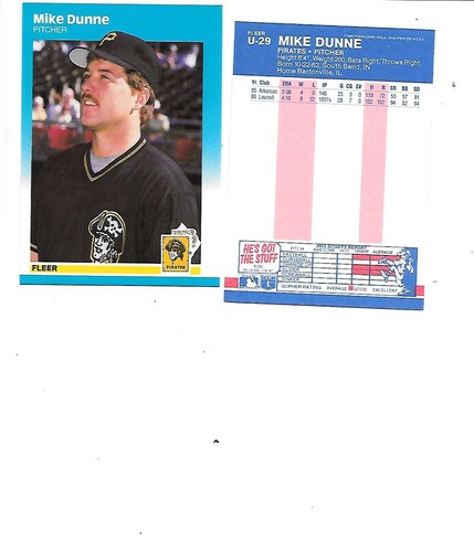 Mike Dunne 1987 Fleer Rookie Baseball Card #U-29 Lot of 2 Pittsburgh ...